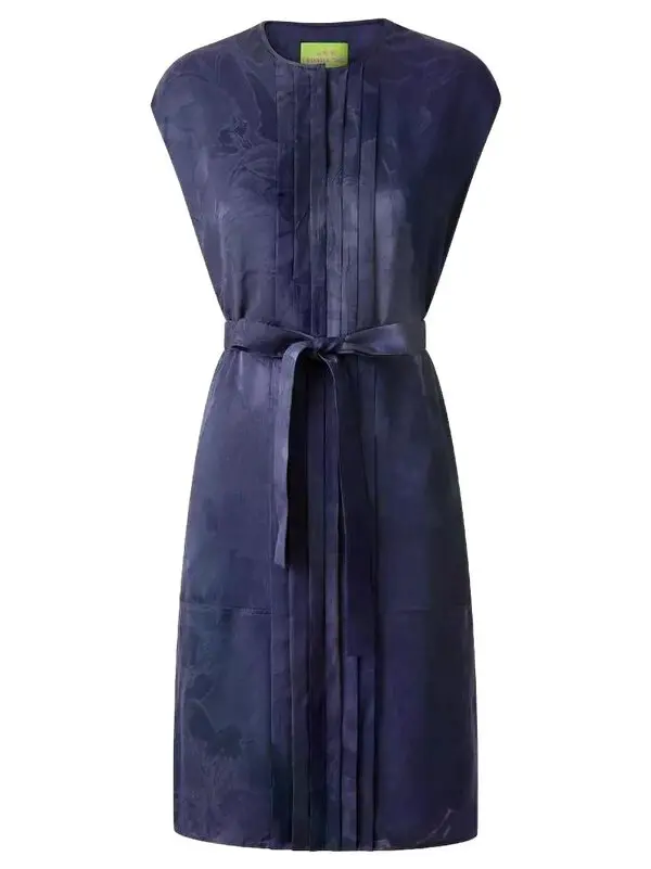 Shanghai Tang Jacquard Pleated Silk Midi Dress - Blue