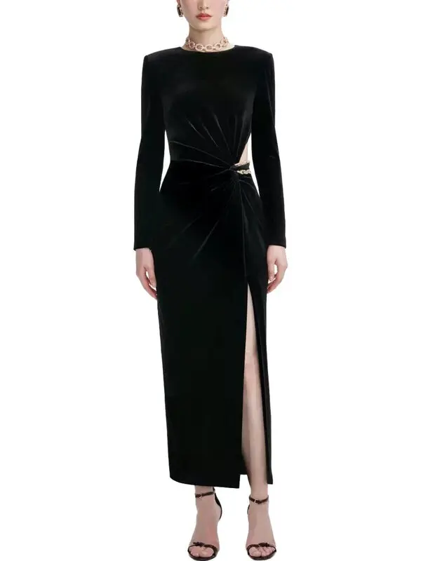 SELF-PORTRAIT Velvet Midi Dress - Black