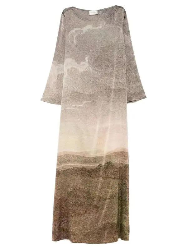 PIERRE-LOUIS MASCIA Landscape Print Silk Dress - Brown
