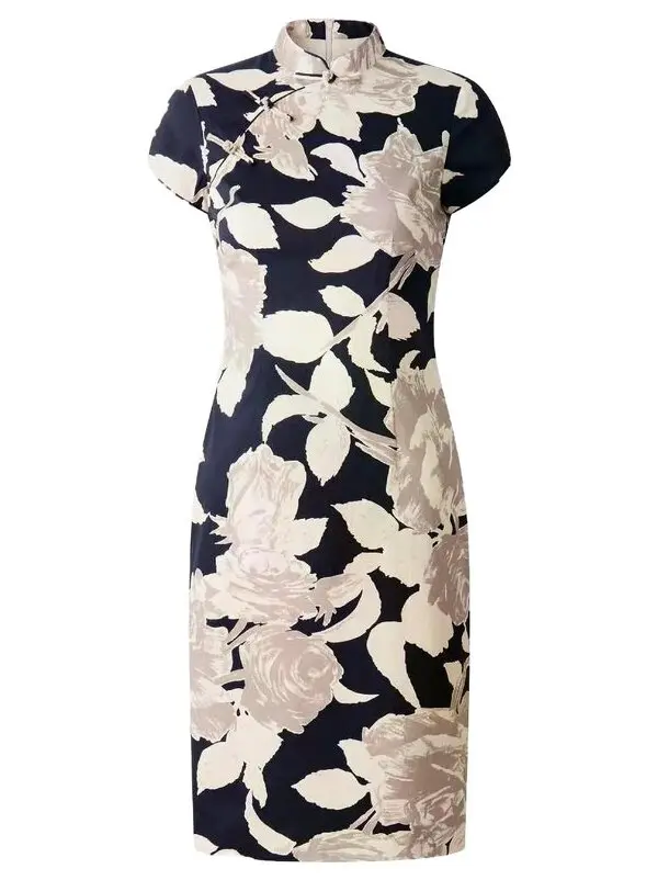 Shanghai Tang Rose-print Midi Dress - Black