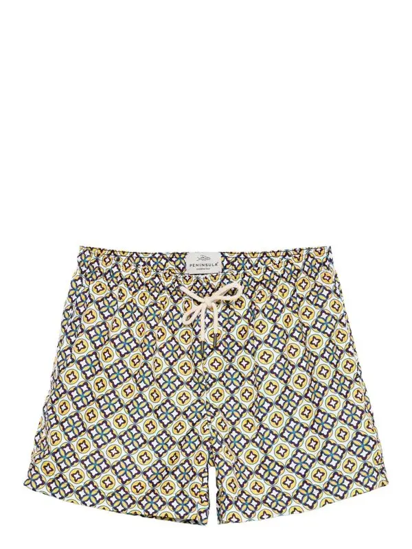 PENINSULA SWIMWEAR Geometric Pattern Swim Shorts - White