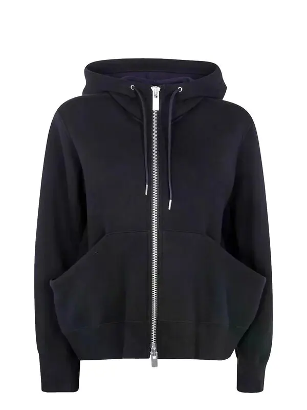 Sacai Sponge Zip-front Kangaroo-pocket Hoodie - Black
