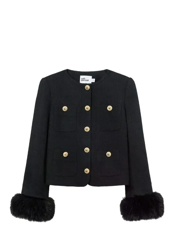 SELF-PORTRAIT Buttoned Bouclé Jacket - Black