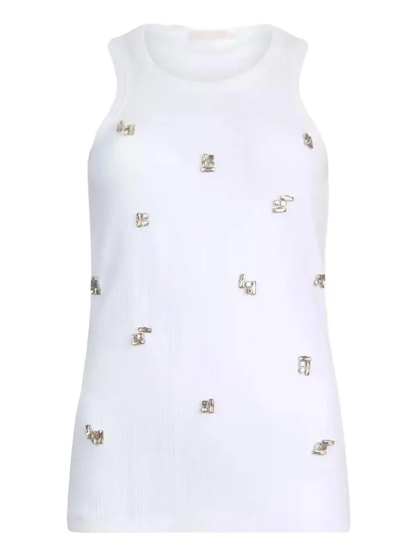 Liu Jo Ribbed Bejeweled Tank Top - White