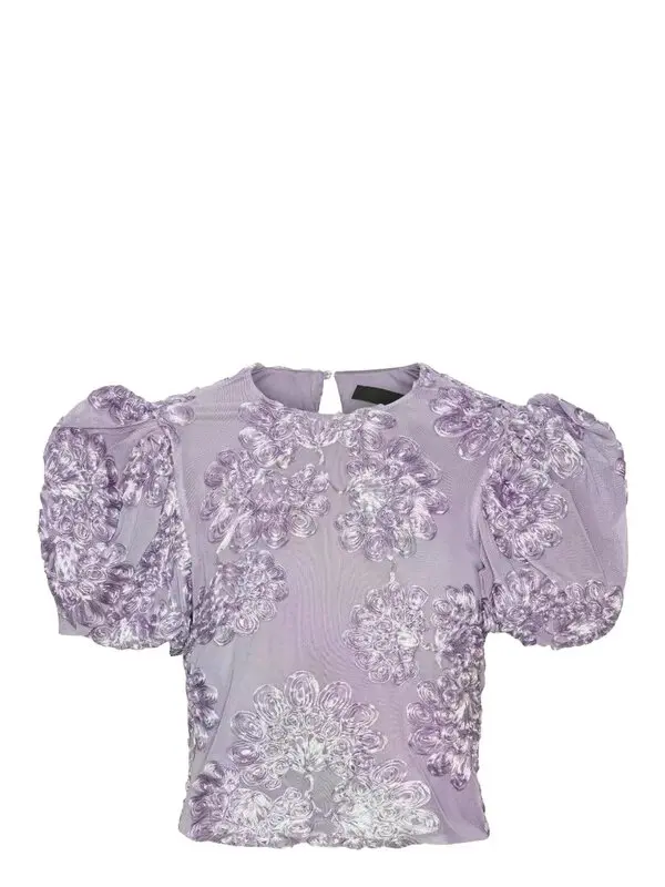 ROTATE BY BIRGER CHRISTENSEN Floral-embellished Puff-sleeve Top - Purple