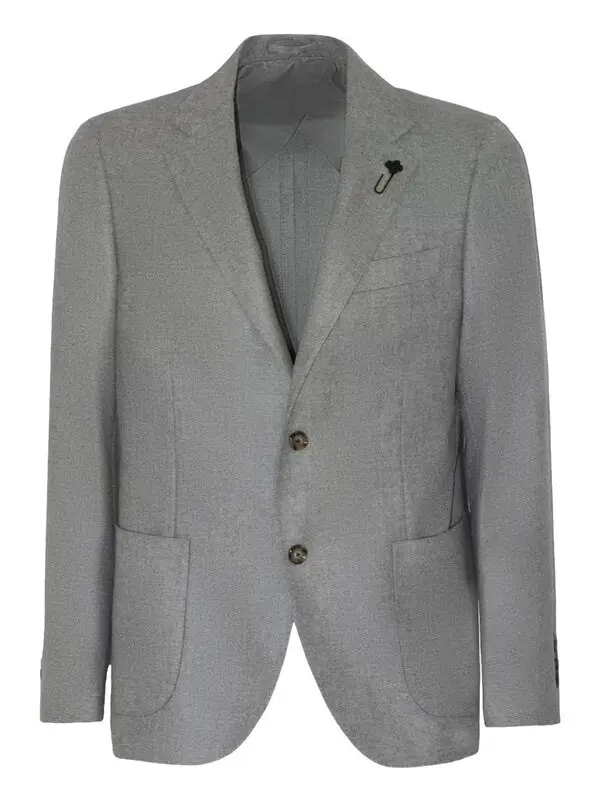 LARDINI Brooch-detail Cashmere Blazer - Grey