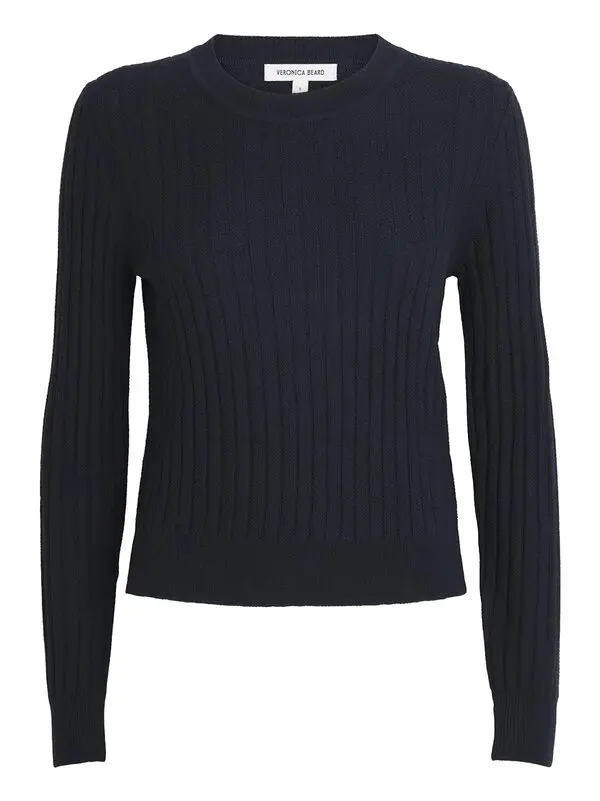 Veronica Beard Wool Ribbed Cheval Sweater - Navy