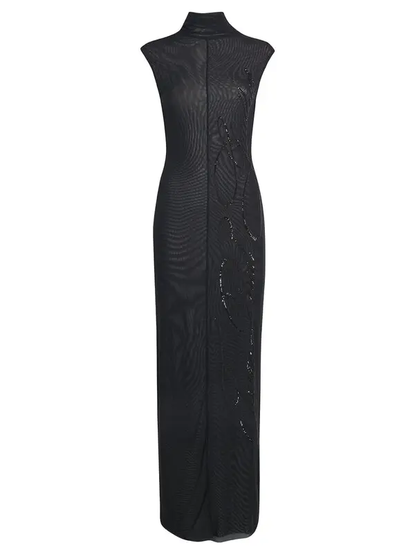 Jean Paul Gaultier Tulle Sequin-branded Maxi Dress - Black