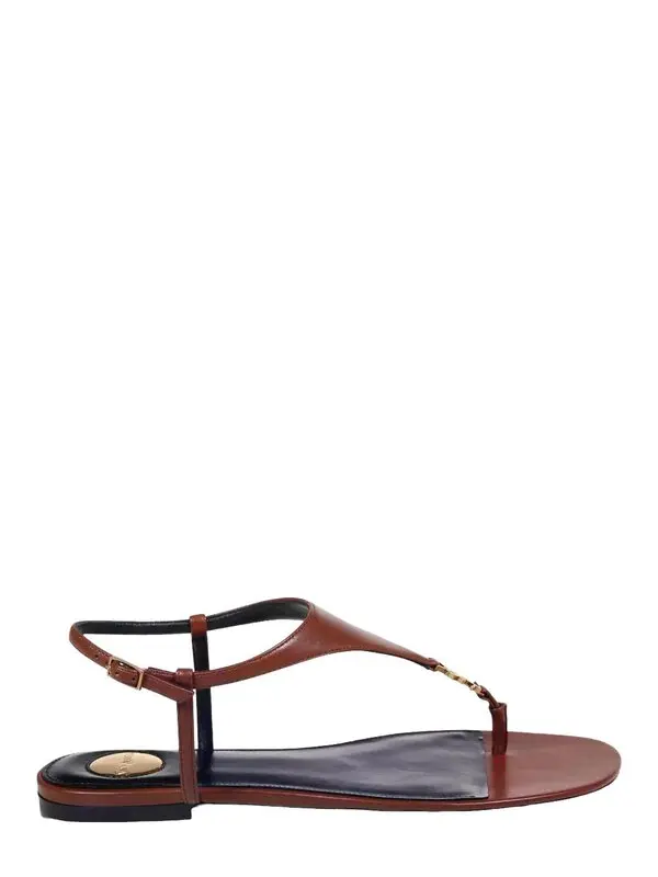 Saint Laurent T-strap Logo-embellished Leather Sandals - Brown