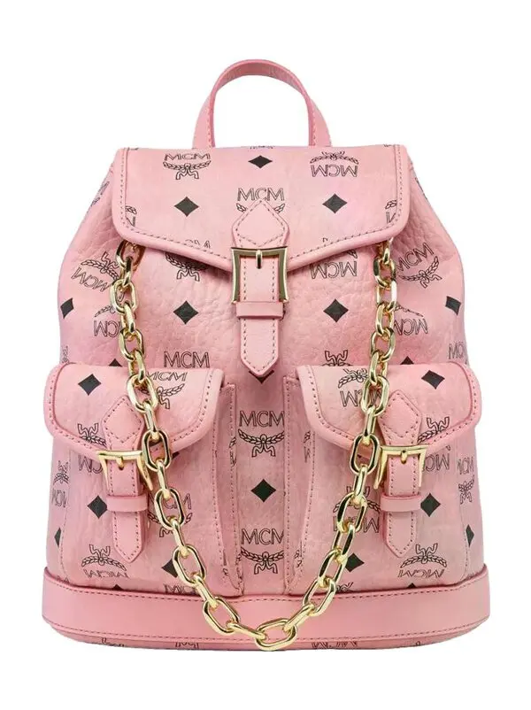 Mcm Aren Visetos Chain Backpack - Pink