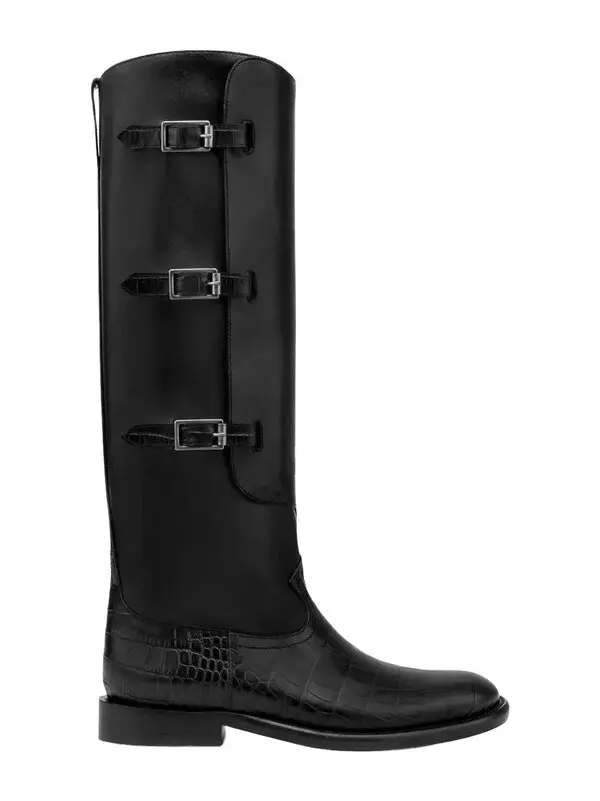 Paris Texas 20mm Montana Buckle Crocodile-embossed Boots - Black