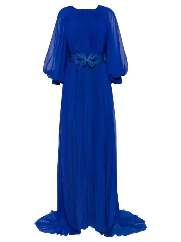 SAIID KOBEISY Pleated Puff-sleeve Dress - Blue