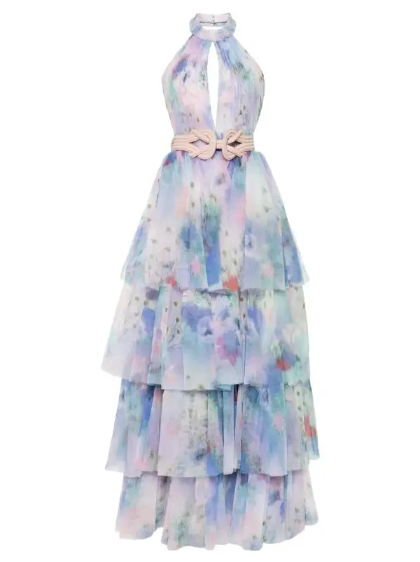 SAIID KOBEISY Floral-print Tulle Dress - Purple