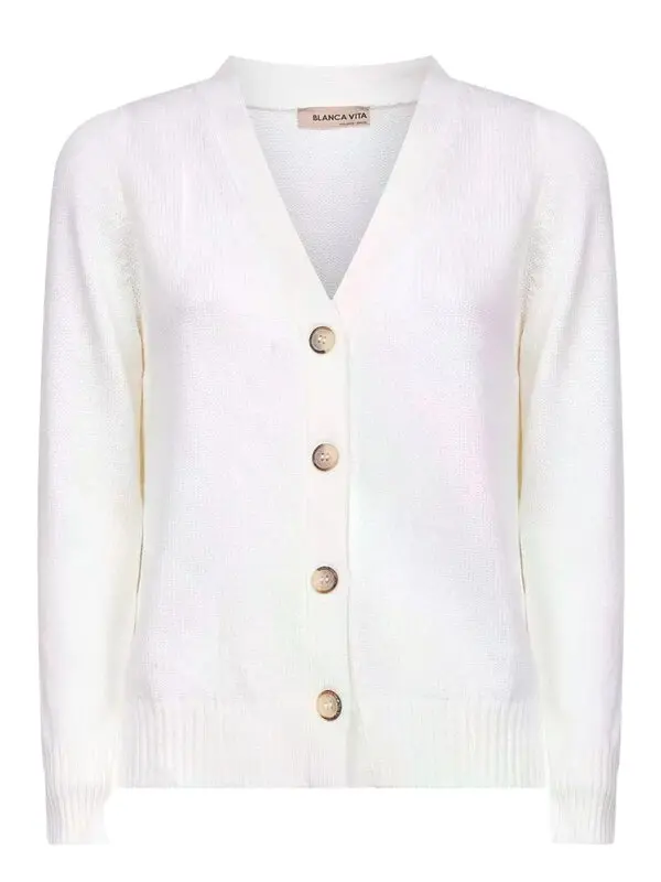 BLANCA VITA Button-placket Ribbed Cardigan - White