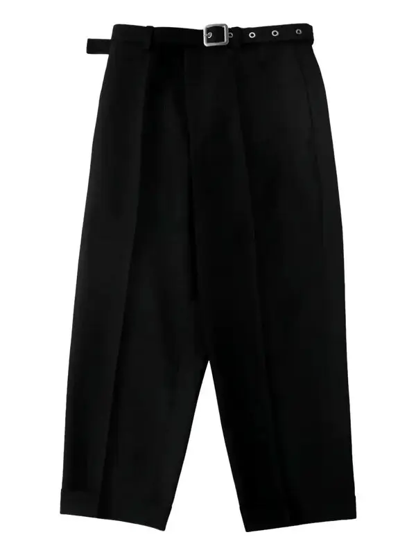 JIL SANDER Belted Wool Canvas Trousers - Black