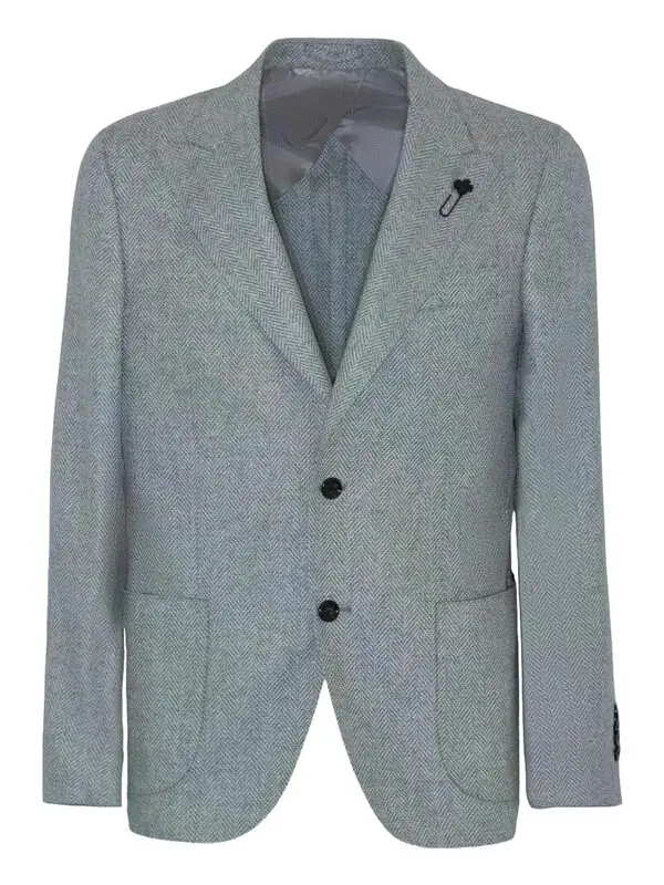 LARDINI Herringbone Brooch-detail Blazer - Grey