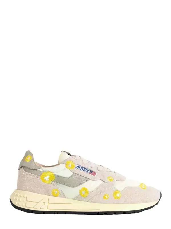 AUTRY Floral-embroidered Low-top Sneakers - Neutrals