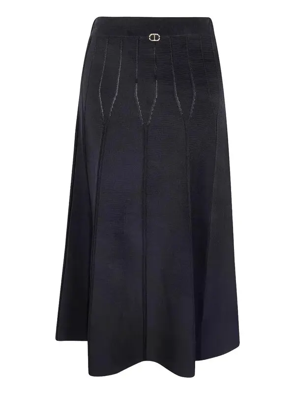 TWINSET Ribbed Knit Midi Skirt - Black