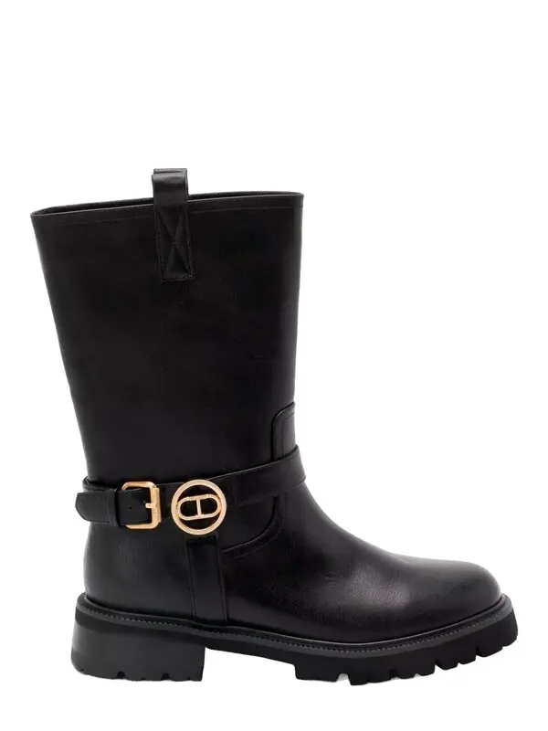 TWINSET Buckle-embellished Leather Boots - Black
