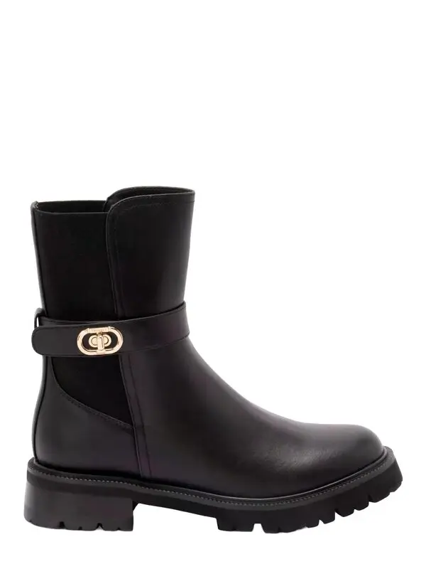 TWINSET Buckle-strap Leather Boots - Black