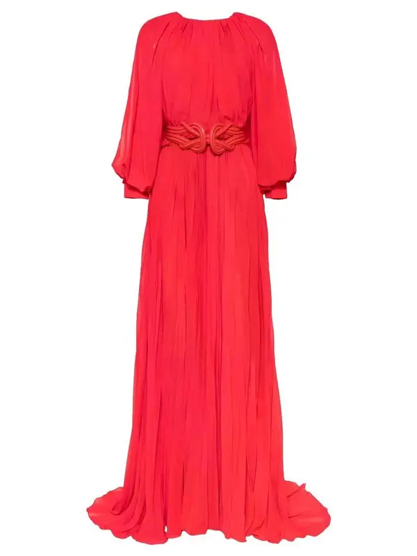 SAIID KOBEISY Pleated Puff-sleeve Dress - Red