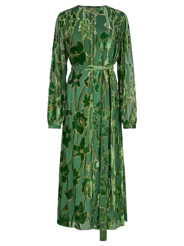 Roberto Cavalli Floral-print Velvet Midi Dress - Green