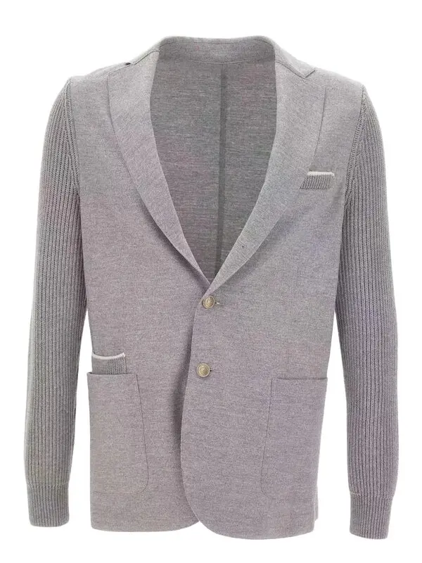 Eleventy Ribbed-knit Elbow-patch Blazer - Grey