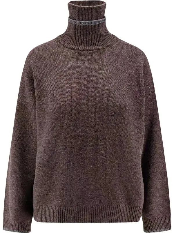 Brunello Cucinelli Roll-neck Embellished Sweater - Brown