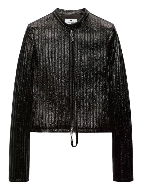 COURREGES Ribbed Leather Jacket - Black