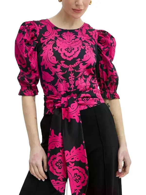 Luisa Spagnoli Damask Puff-sleeve Top - Pink