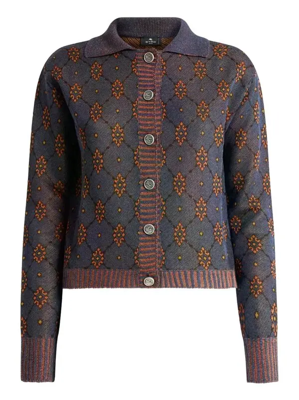 Etro Patterned Polo-neck Cardigan - Blue