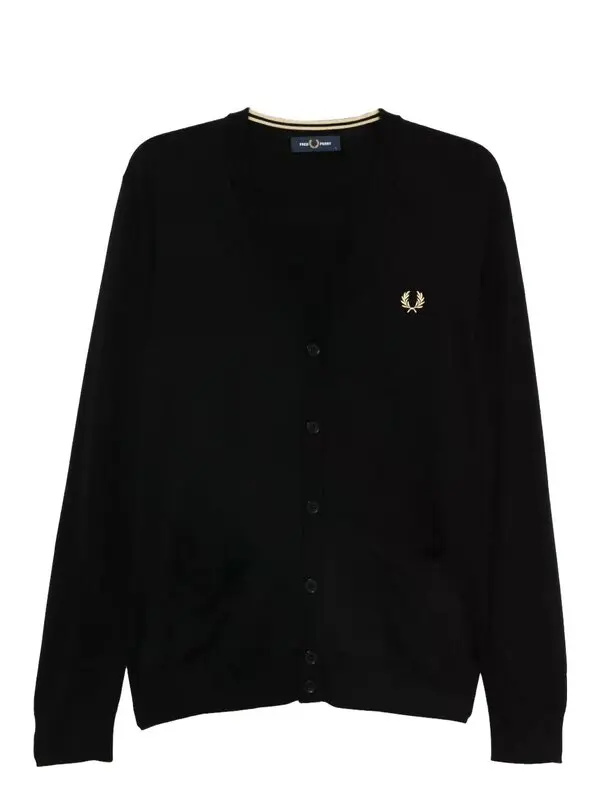Fred Perry Embroidered-logo Cardigan - Black