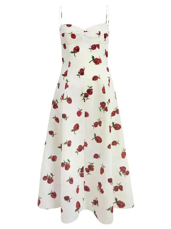Khaite Isabella Floral-print Midi Dress - Neutrals