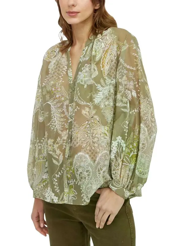 Luisa Spagnoli Floral-print Balloon-sleeve Blouse - Green