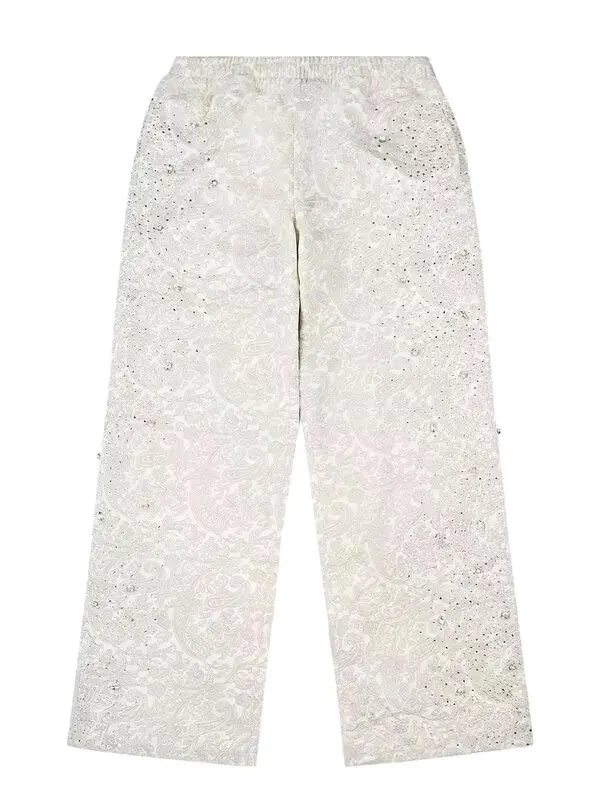 BIRTH OF ROYAL CHILD Cashew Blossom Pearl Embellished Brocade Track Pants - Grey