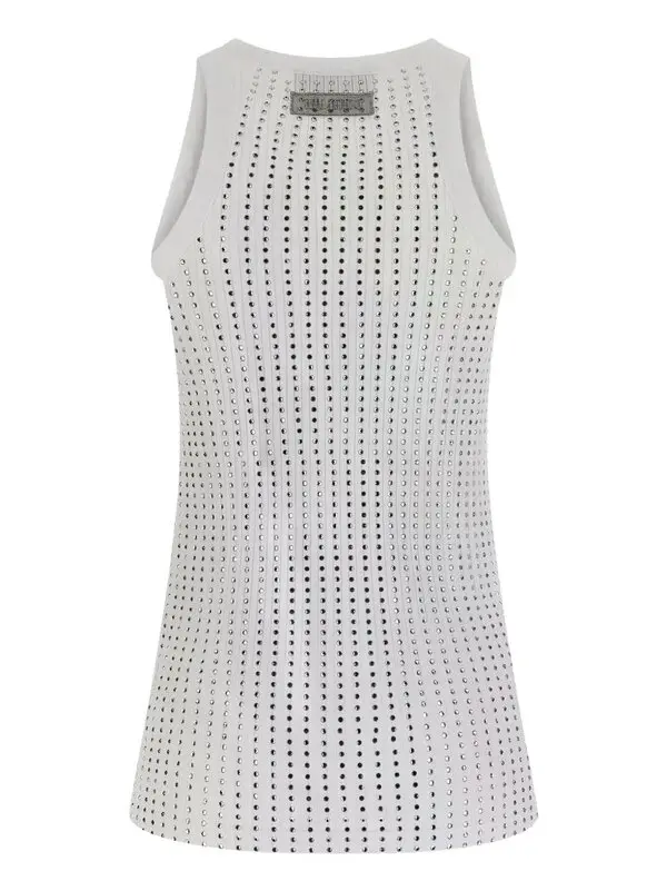 Attico Ribbed Tank Top With Crystal Embellishments - White