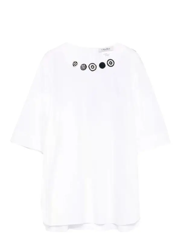 Max Mara Embellished-neckline T-shirt - White