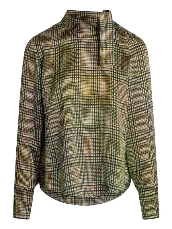 PATOU Plaid-pattern Scarf-detail Blouse - Neutrals