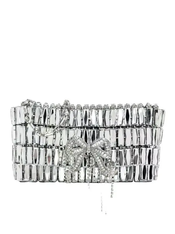 SELF-PORTRAIT Mini Bow-embellished Clutch - Silver