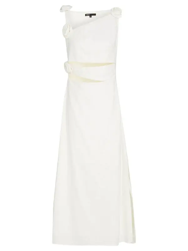 Maje Floral-appliquéd Cutout Linen-blend Midi Dress - Ivory