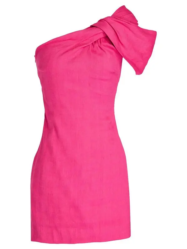 Maje One-shoulder Linen-blend Mini Dress - Pink