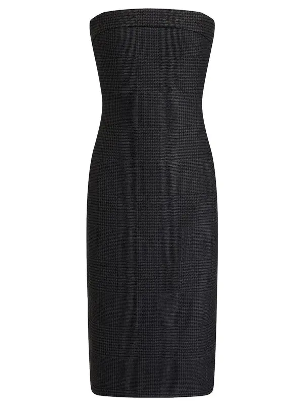 Alice + Olivia Kelly Strapless Prince Of Wales Checked Tweed Dress - Anthracite