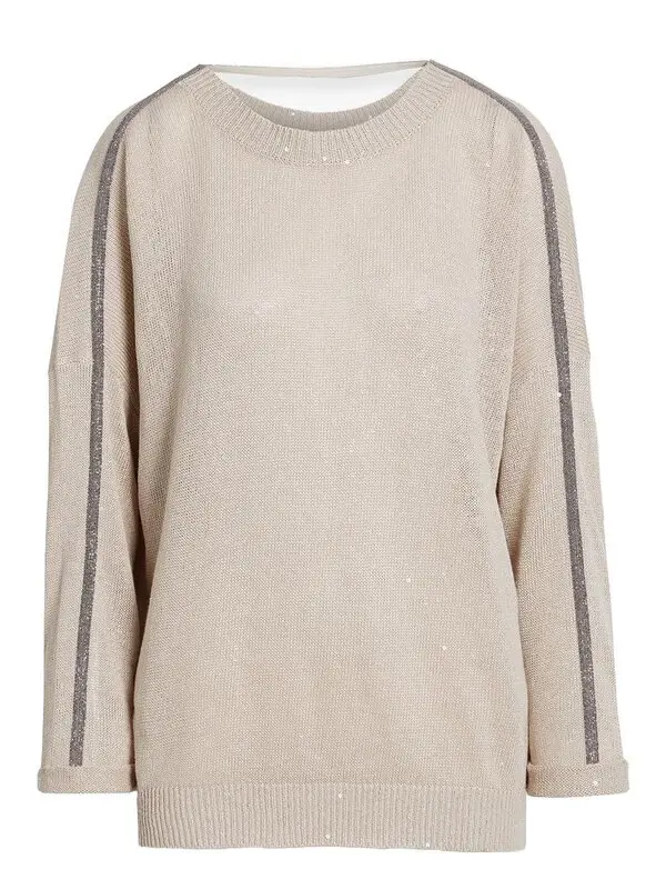 Brunello Cucinelli Bead-embellished Linen-silk Blend Sweater - Beige
