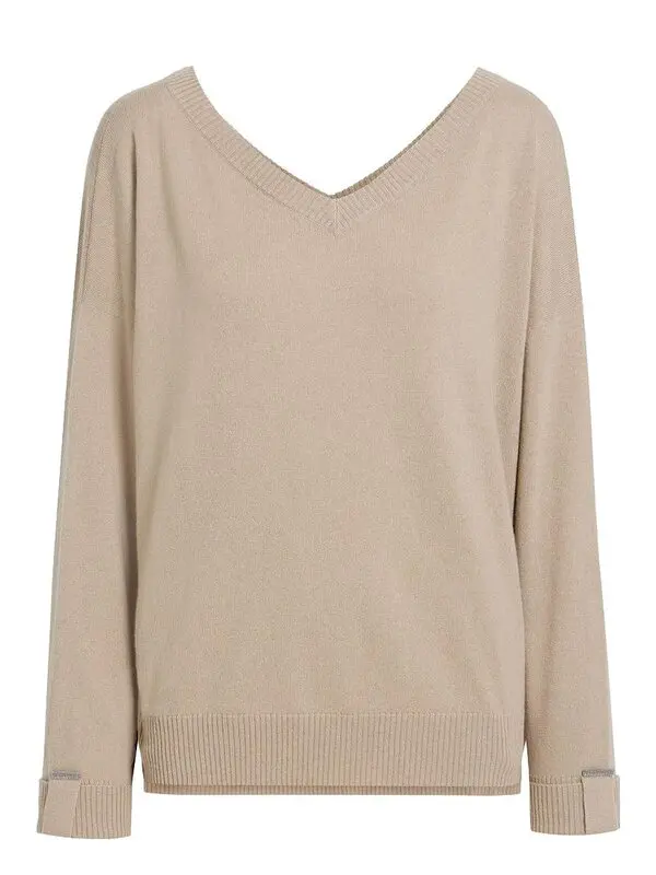Brunello Cucinelli Bead-embellished Cashmere Sweater - Beige