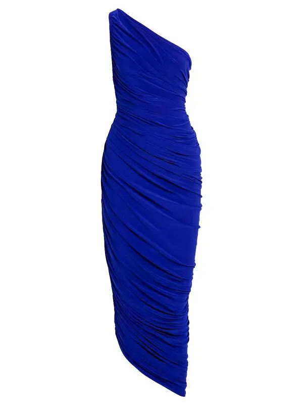 Norma Kamali One-shoulder Asymmetric Stretch-jersey Dress - Bright Blue