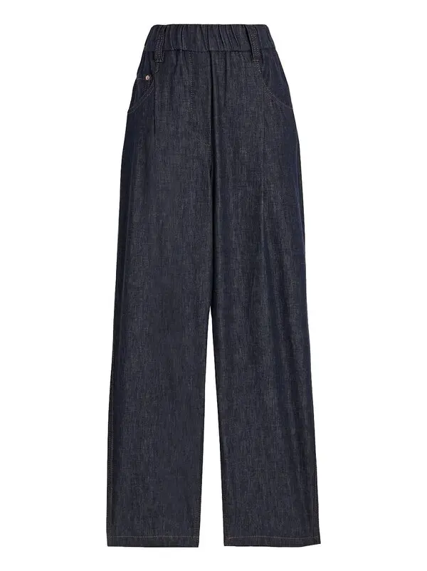 Brunello Cucinelli Cotton-chambray Straight-leg Pants - Dark Denim
