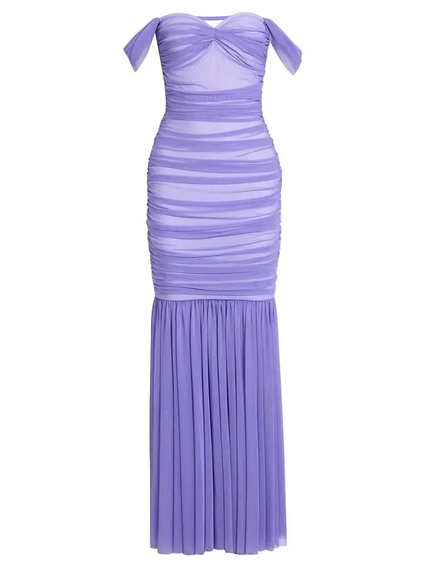 Norma Kamali Off-the-shoulder Ruched Mesh Gown - Lavender