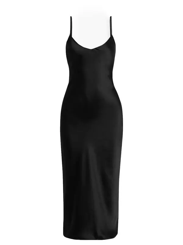 Norma Kamali Satin Midi Slip Dress - Black