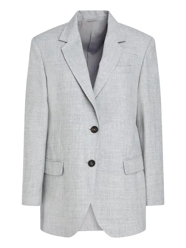 Brunello Cucinelli Bead-embellished Linen And Wool-blend Blazer - Gray