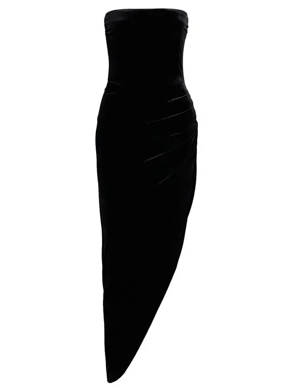 Norma Kamali Strapless Asymmetric Velvet Dress - Black